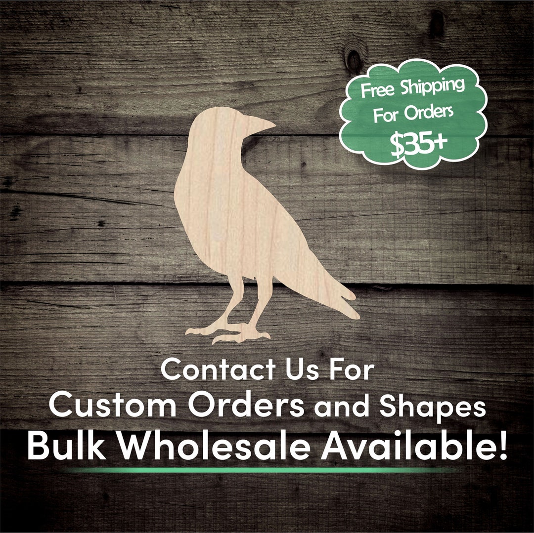 Crow Unfinished Wood Cutout Shape - Laser Cut DIY Craft Bulk Wholesale ...