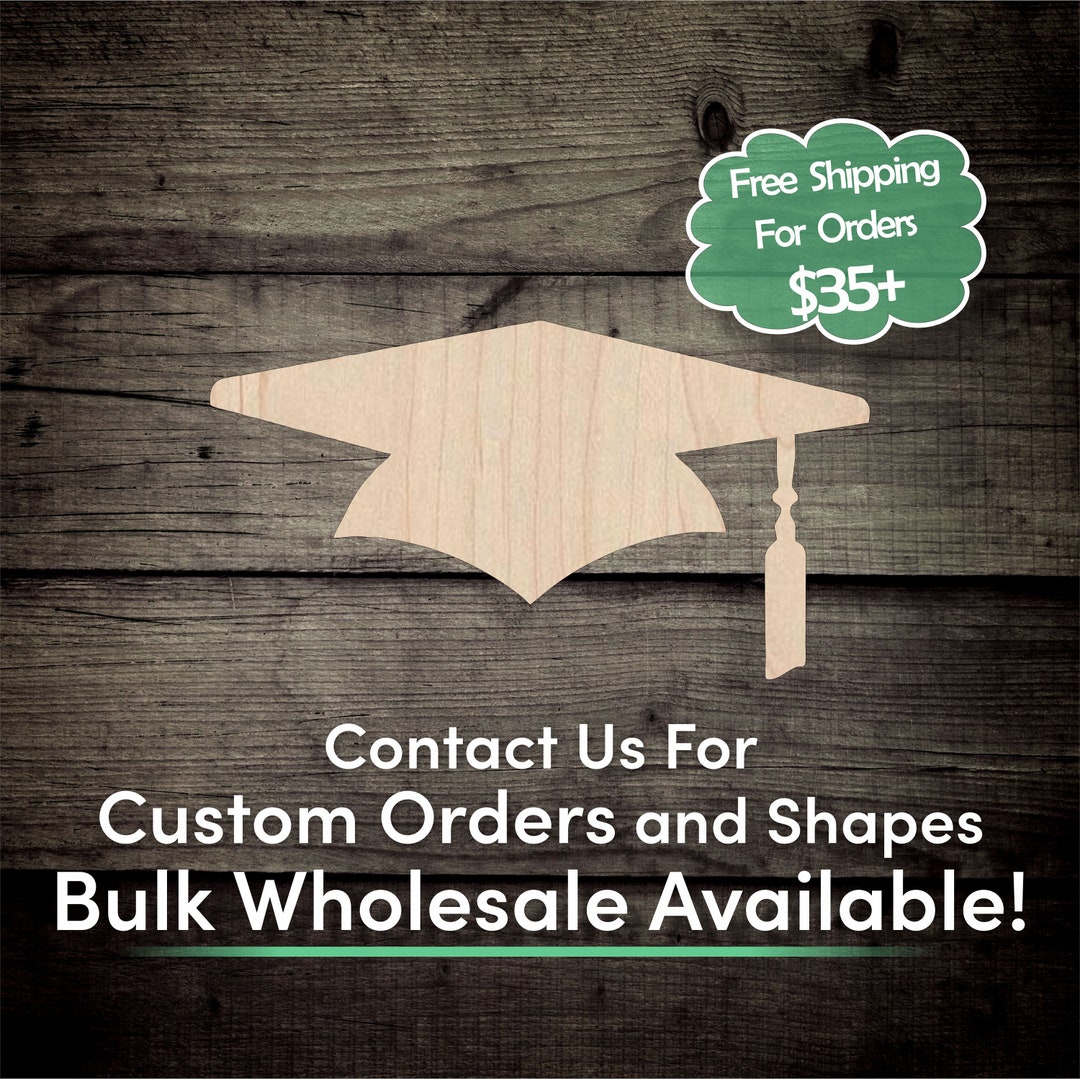 Graduation Hat Unfinished Wood Cutout Shape - Laser Cut DIY Craft Bulk ...