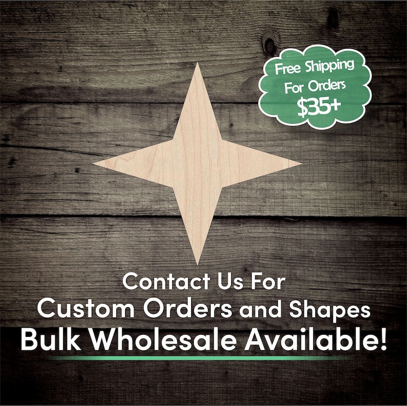 Four Point Star Unfinished Wood Cutout Shape - Laser Cut DIY Craft Bulk ...
