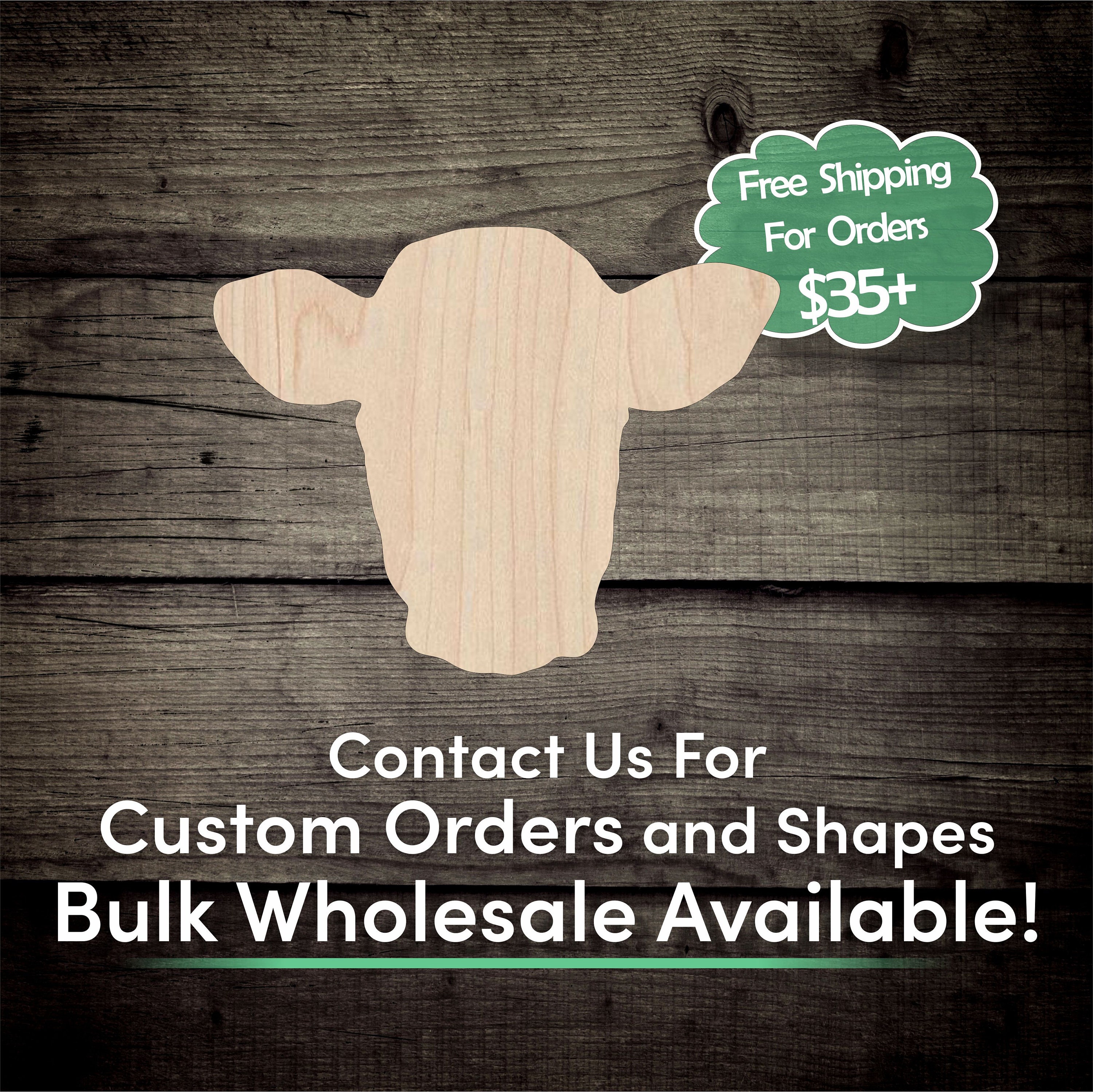 Cow Head Unfinished Wood Cutout Shape - Laser Cut DIY Craft Bulk ...