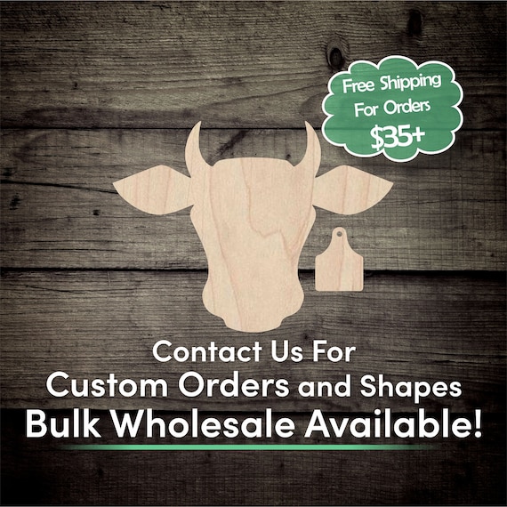 Cow Bull Head and Tag Cattle Tag Unfinished Wood Cutout Shape | Etsy