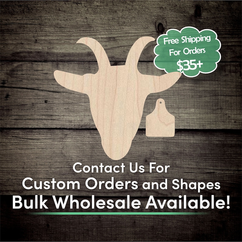 Goat Head and Tag Unfinished Wood Cutout Shape - Laser Cut DIY Craft ...