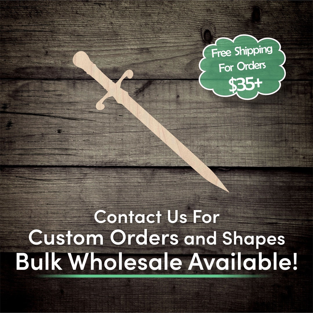 Sword Unfinished Wood Cutout Shape - Laser Cut DIY Craft Bulk Wholesale ...