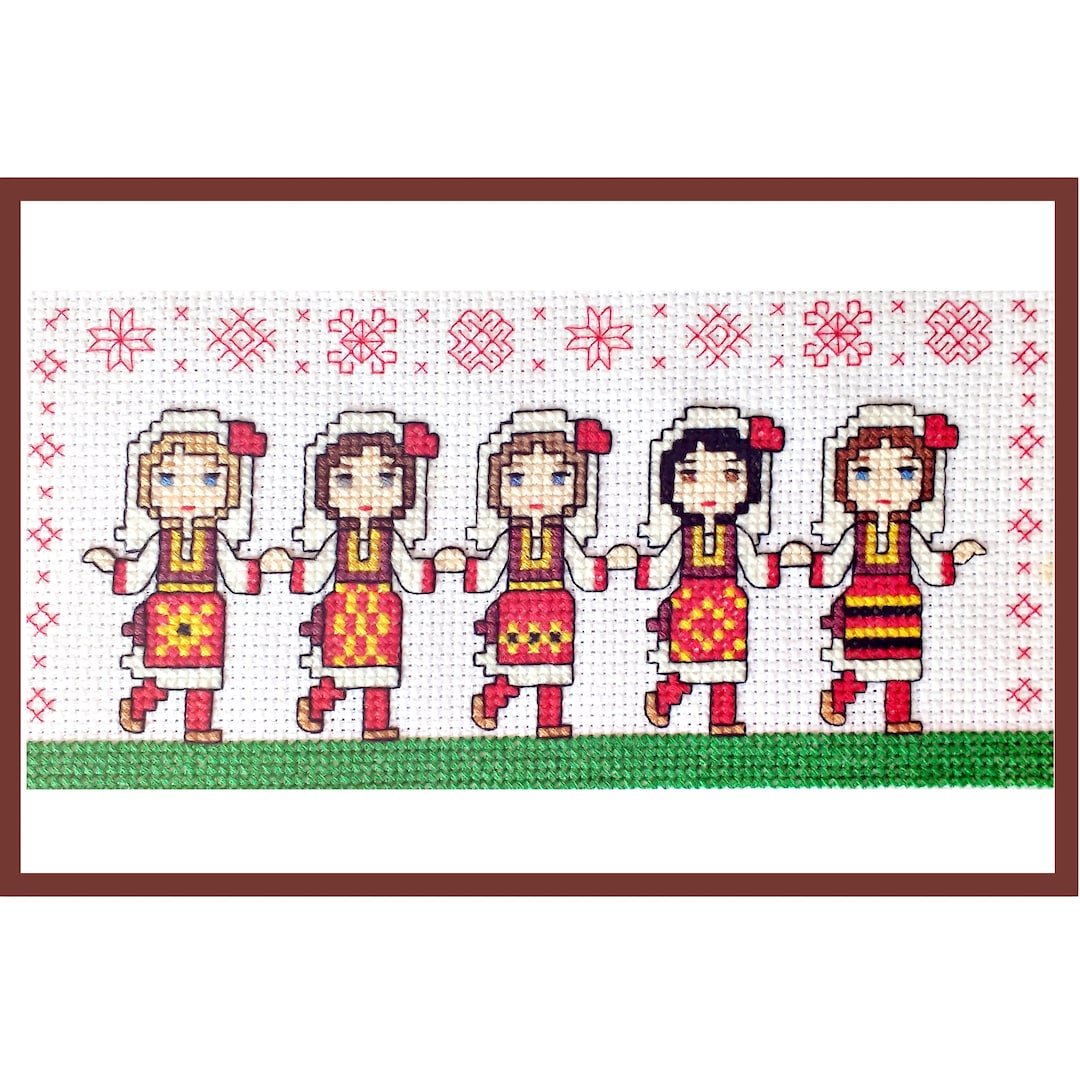 Macedonian Folk Dancers Cute Girls Cross Stitch PDF Pattern - Etsy
