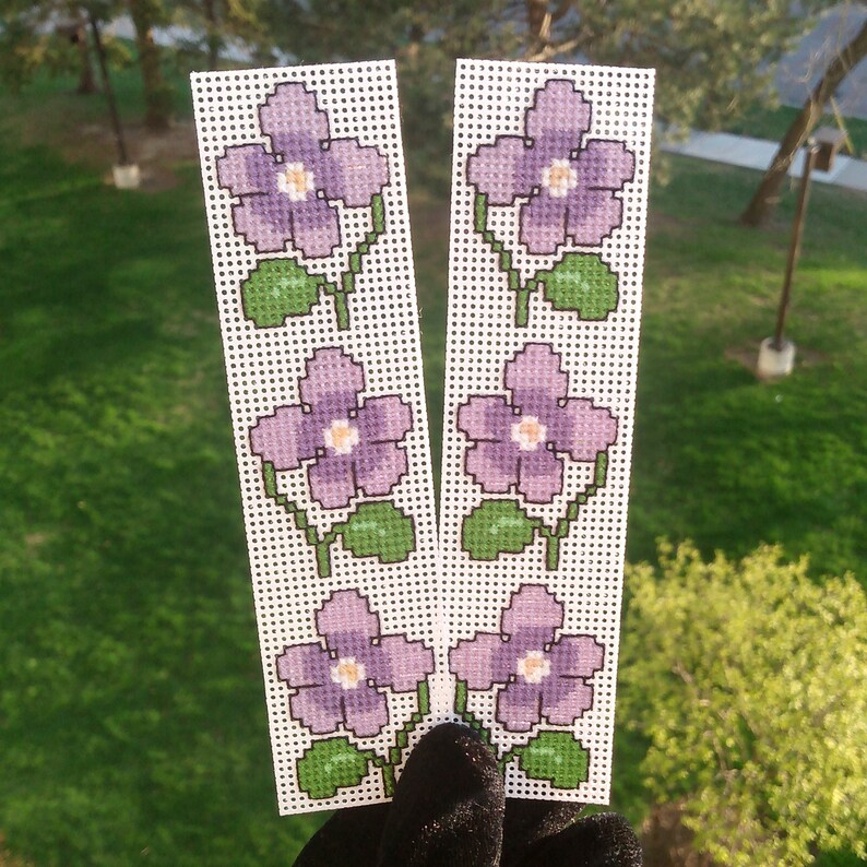 Violets Cross Stitch Bookmark PDF, Purple Flowers Border Digital ...