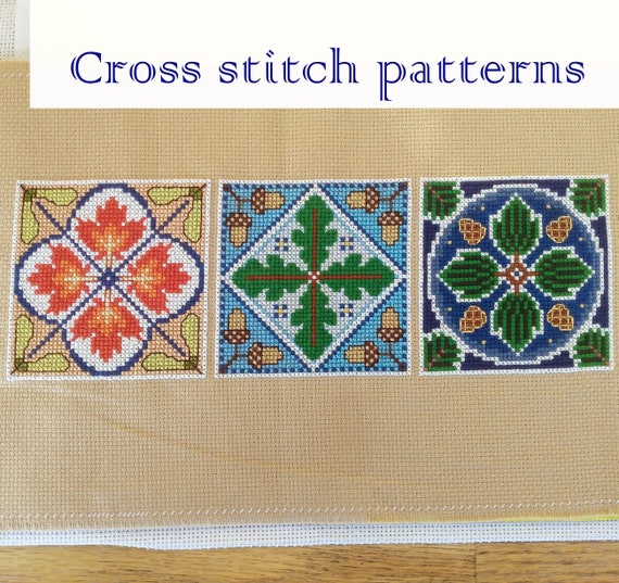 Maple Oak and Pine Cross Stitch Patterns Tree Motif Cushion - Etsy