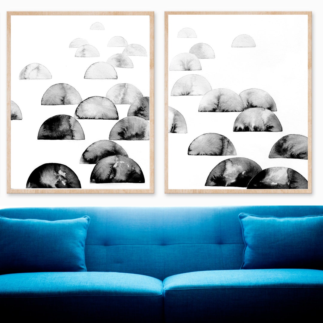 Set of Two Black White Gray PRINTABLE DIGITAL DOWNLOAD Abstract ...