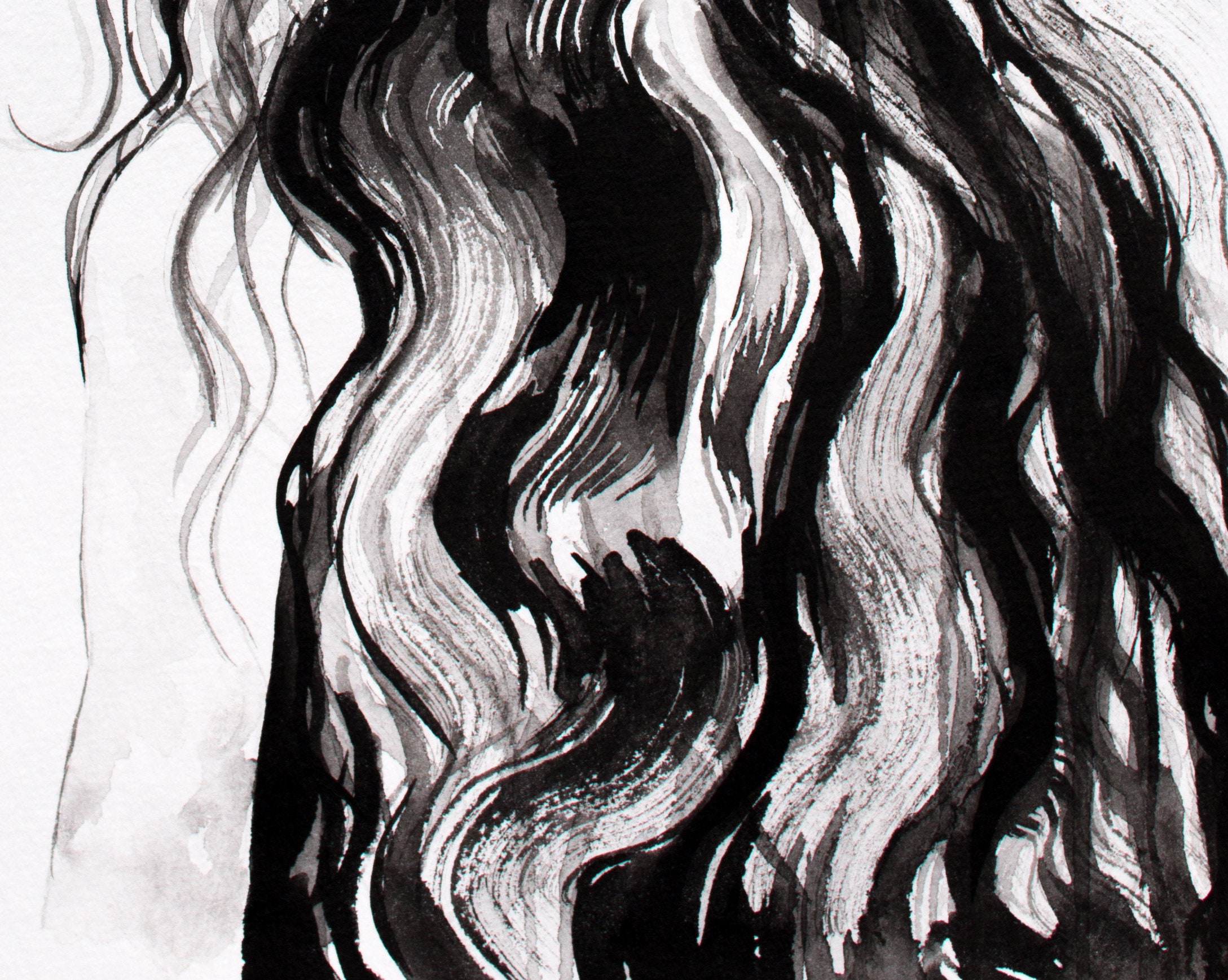 Large Size Printable Portrait of a Girl in Ink Girl With Long - Etsy