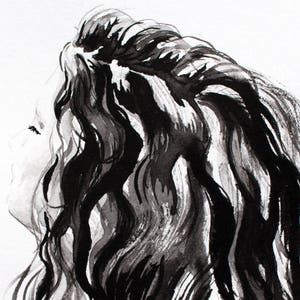 Portrait in Ink, Black and White Portrait Wall Art, Girl With Long Hair ...