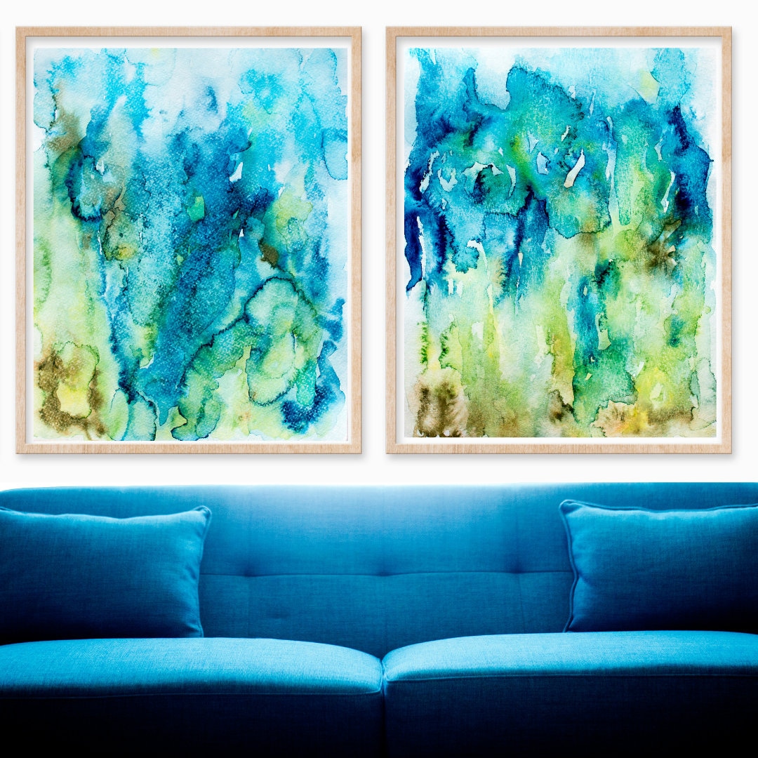 Set of 2 Blue Abstract Prints PRINTABLE DIGITAL DOWNLOAD | Etsy