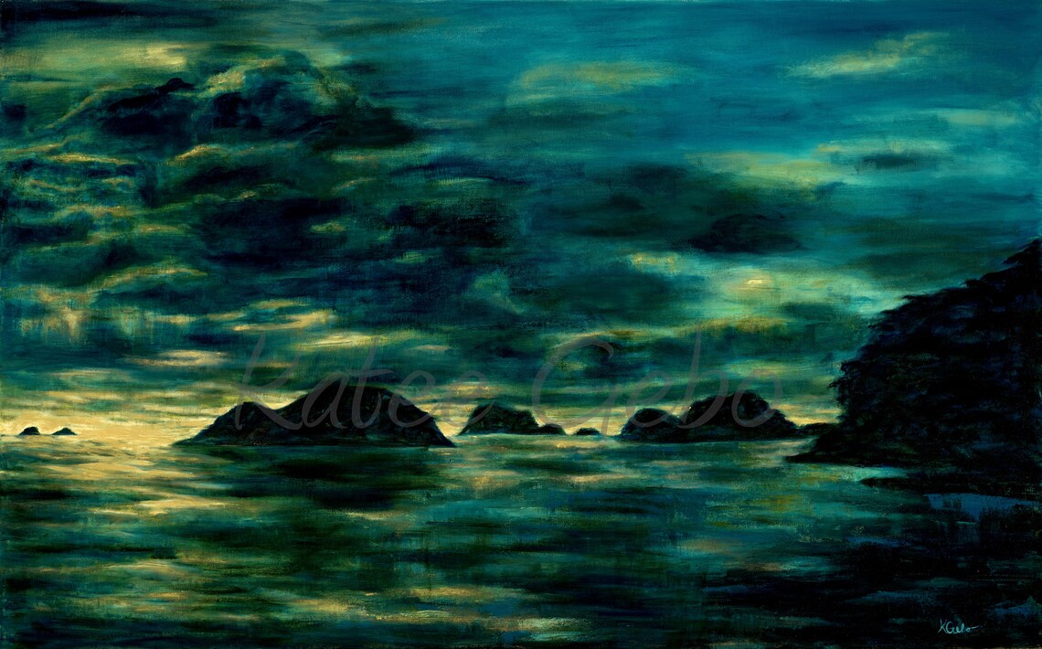 Ocean Sunset Print of Original Oil Painting, Dramatic, Moody Seascape ...