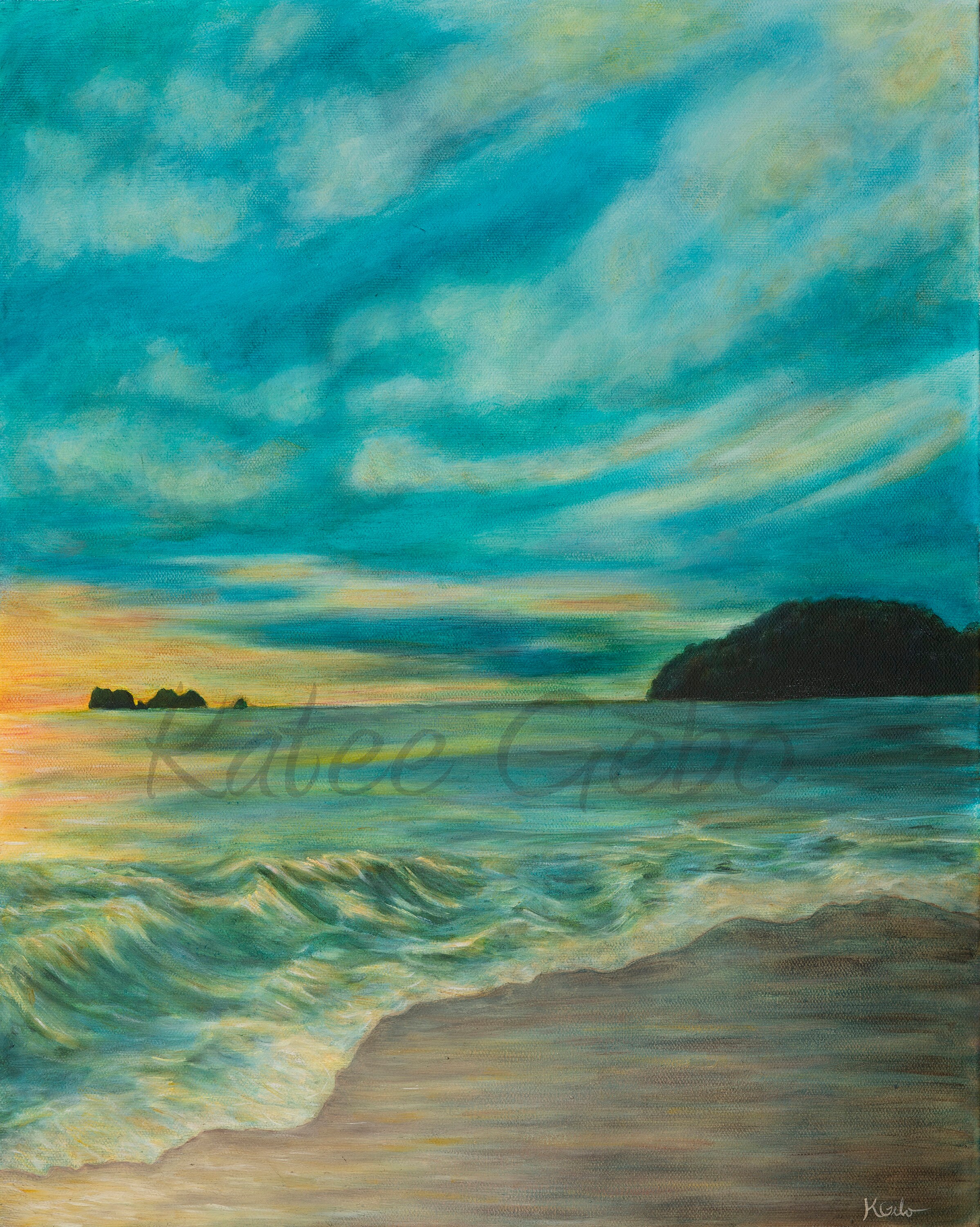 Ocean Sunset Oil Painting Print, Costa Rica Beach Painting, Blue ...