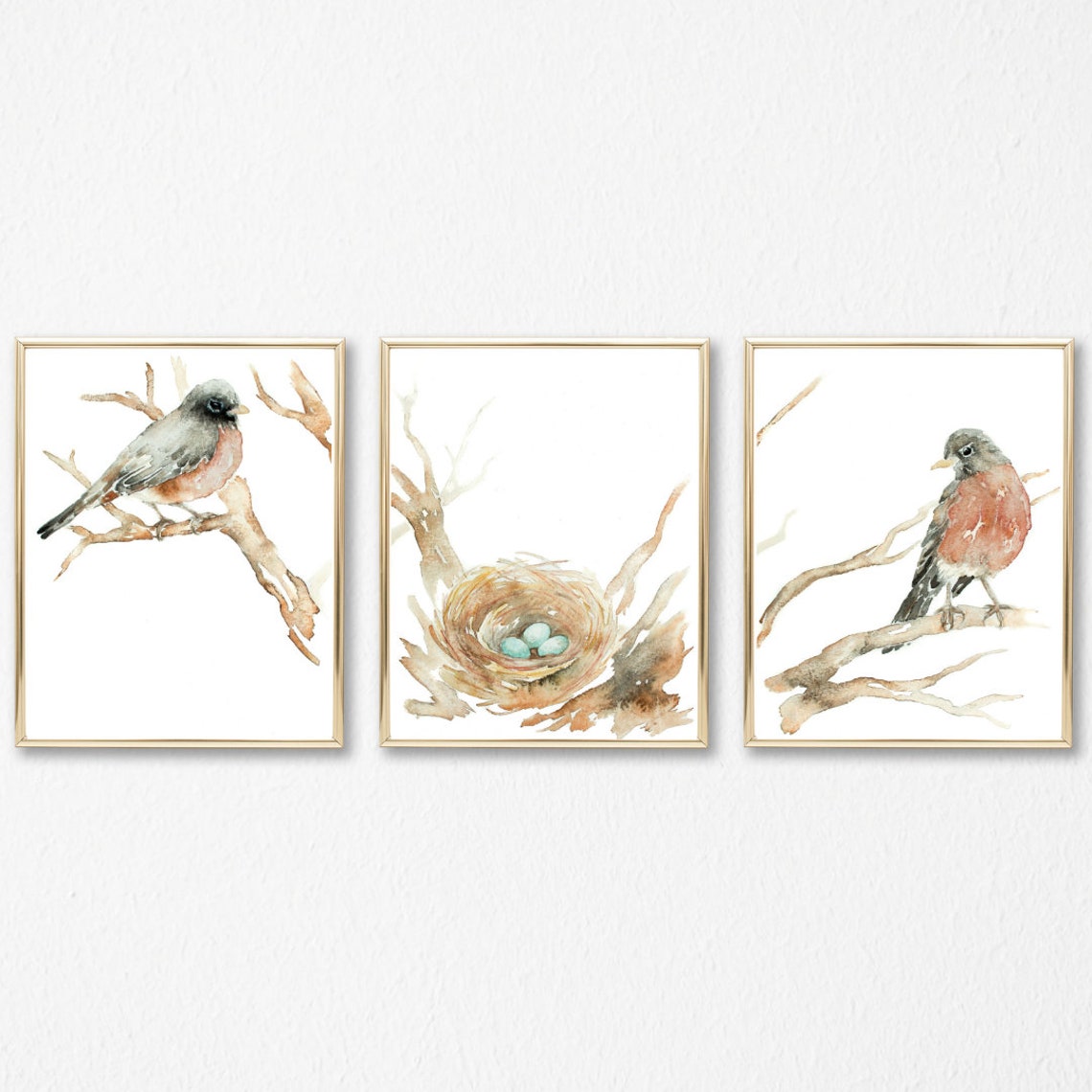 Bird Wall Art, Bird Painting PRINTABLE DIGITAL DOWNLOAD, Gray and Blue ...