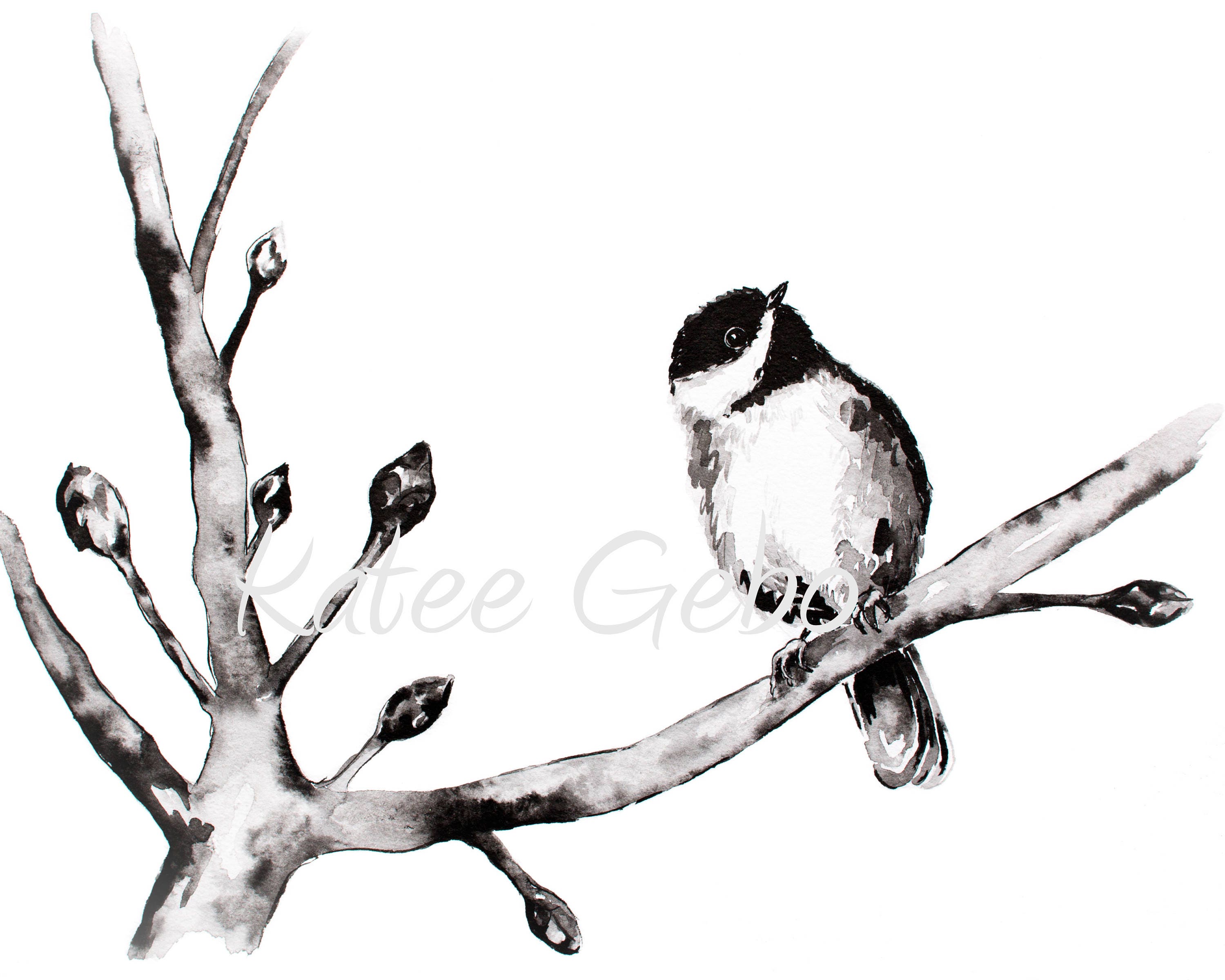 Chickadee Painting Digital Bird Print PRINTABLE DIGITAL | Etsy