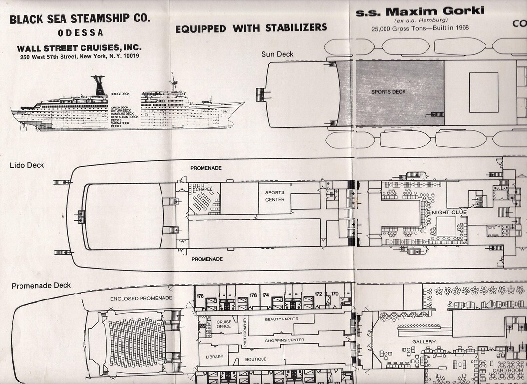 Black Sea Steamship Ts Maxim Gorkiy 1974 Deck Plans Cruise Brochure ...