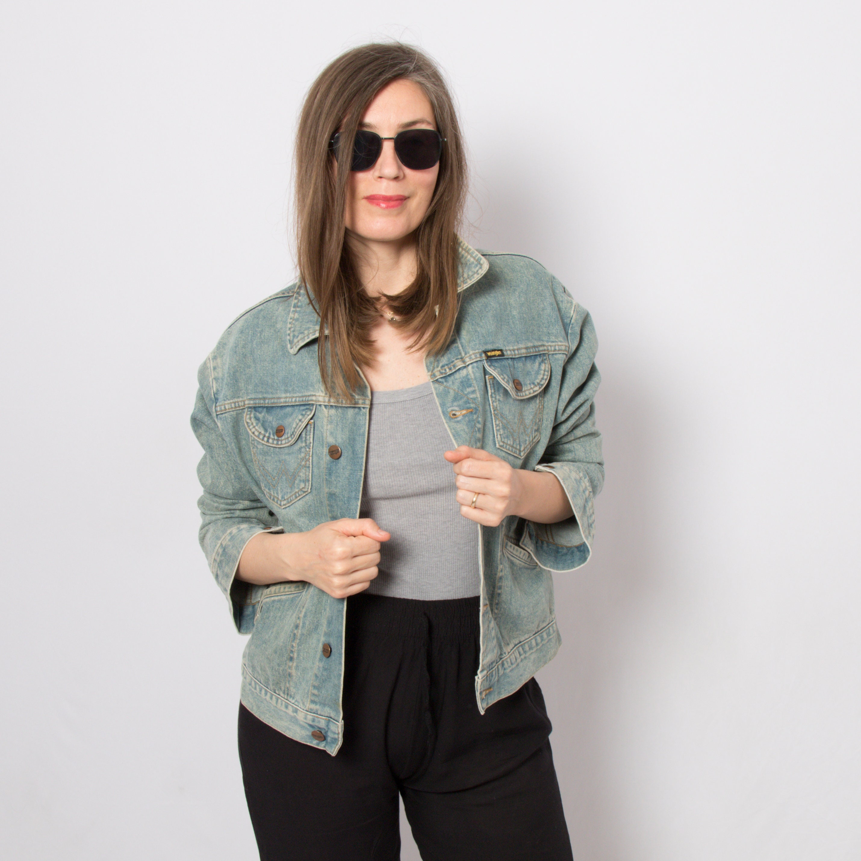 WRANGLER Oversized Denim Jacket Trucker Jacket Cropped Washed - Etsy