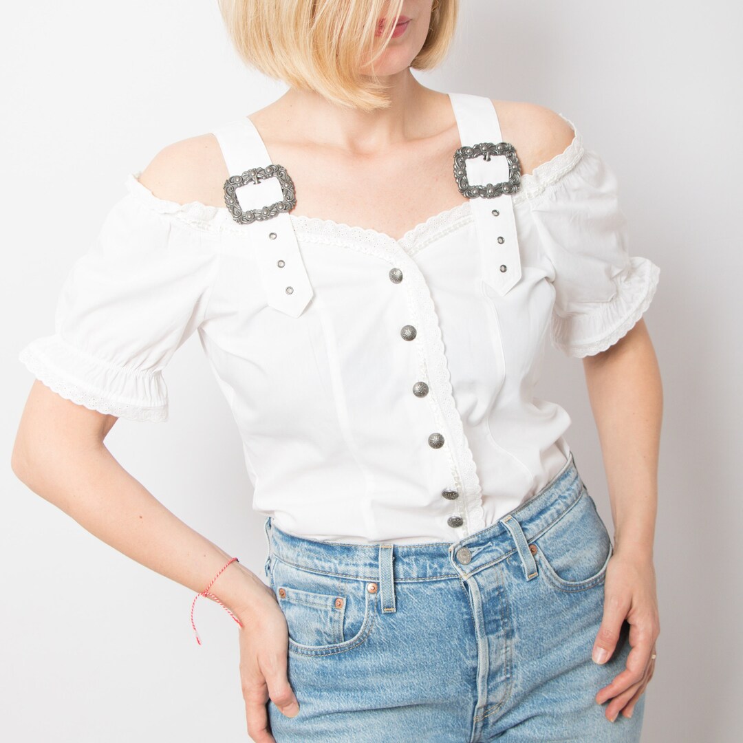Laura Torelli Vintage Dirndl Blouse Traditional Oktoberfest White ...