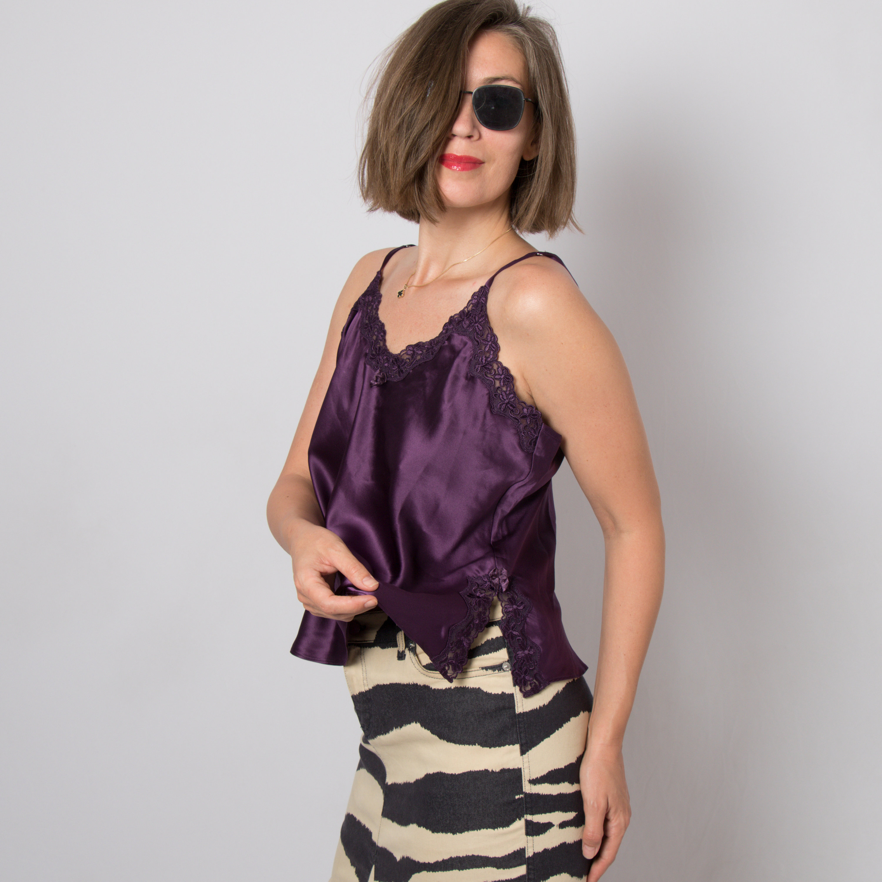 Purple Camisole Top Silk Cami Top Floral Lace Top Day and - Etsy