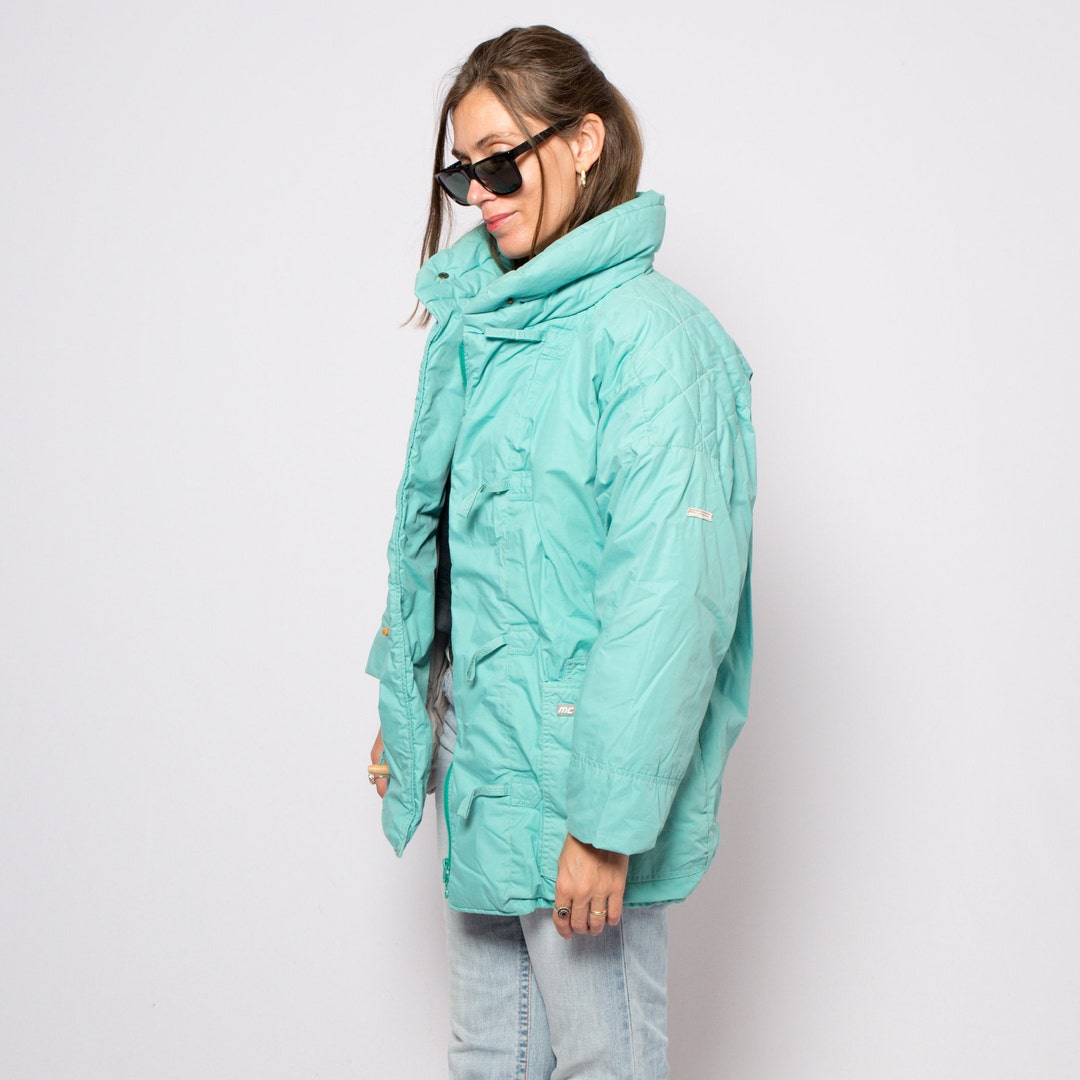 Italian Vintage Snow Jacket Turquoise Puffer Jacket Toggle Buttons ...