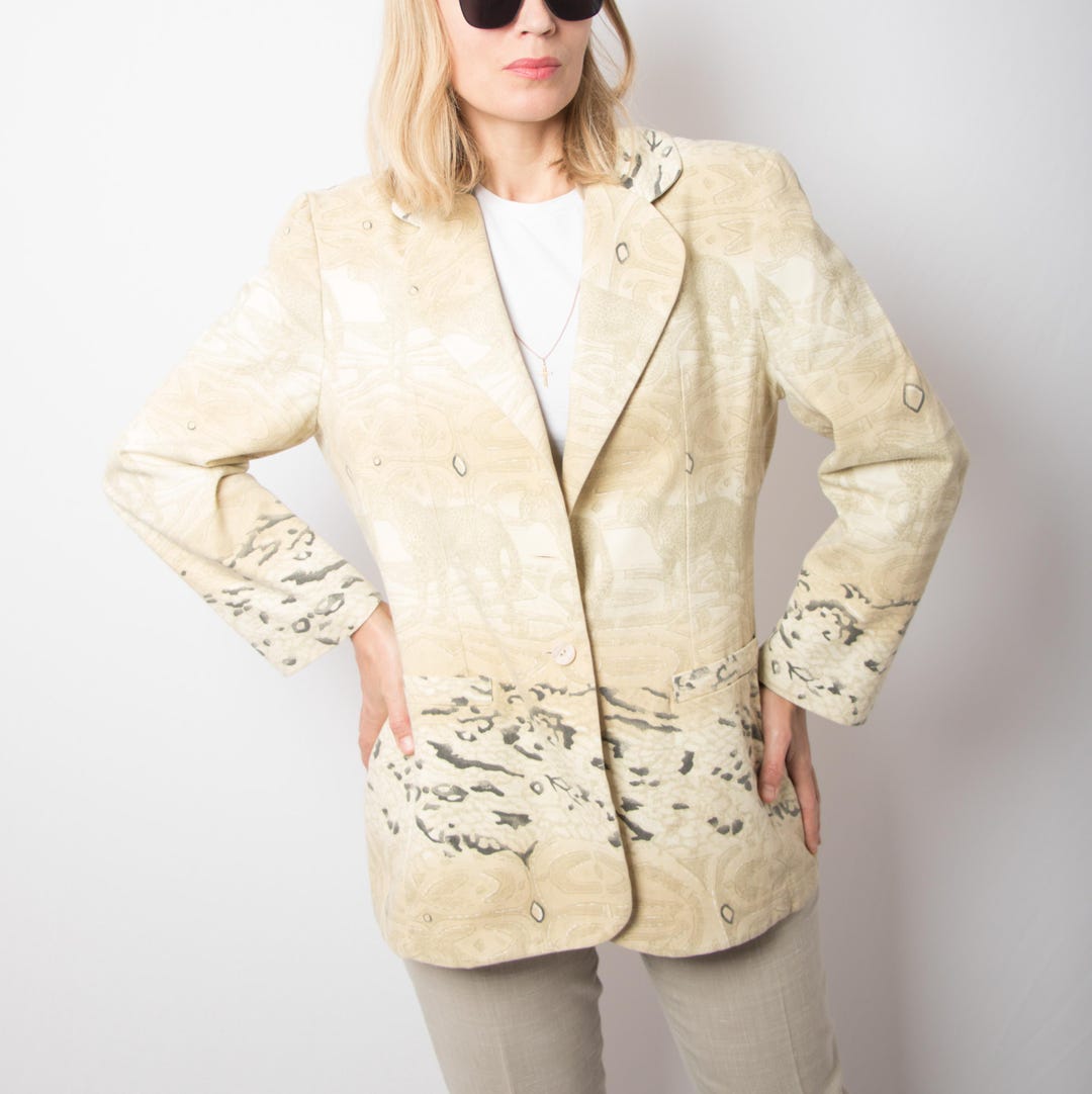 RARE 90s SERGE DANA Jaguar Blazer Cotton Luxe Animal Print Safari-inspired Cotton Single ...