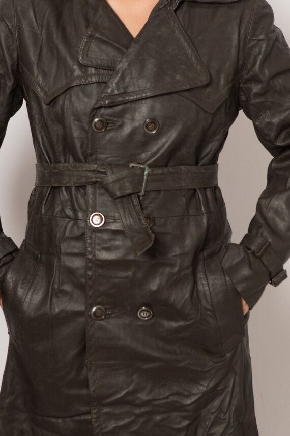 Vintage Brown Leather Trench Coat Women Leather Overc… - Gem