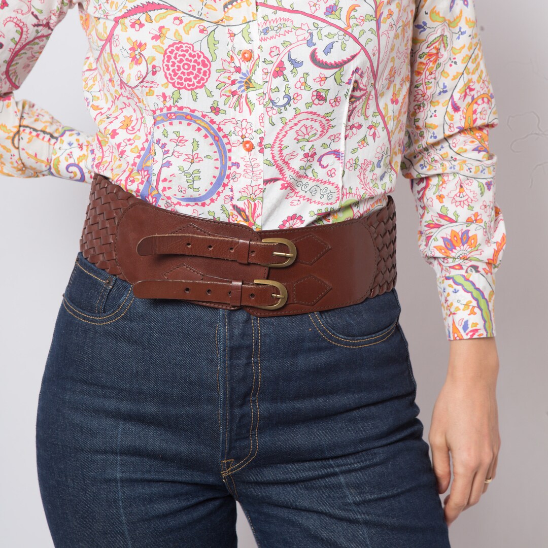 Womens Wide Leather Belt Women Double Buckle Leather Belt Braided ...