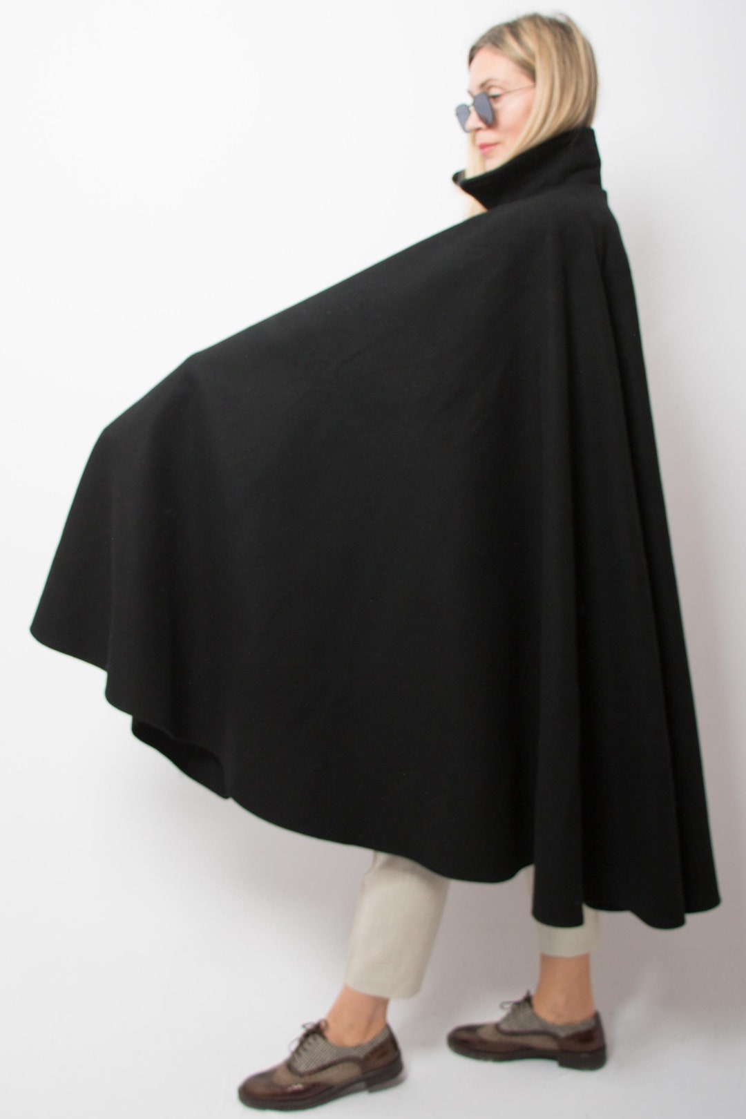 Vintage Long Black Cape Exrta Wide Cloak Small / Medium Size Gift for ...