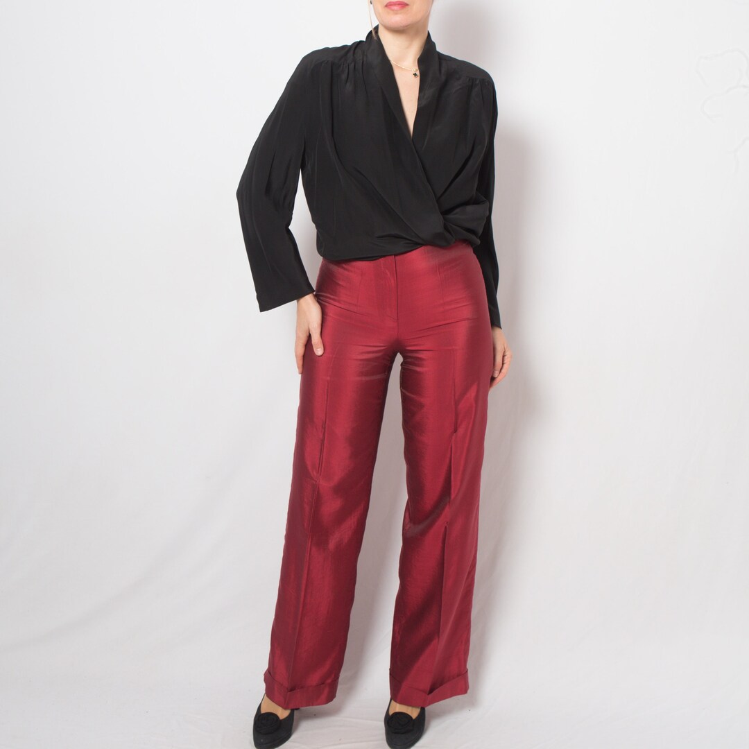 MARELLA Silk Trousers Burgundy Red Silk Pants Formal Evening Summer ...