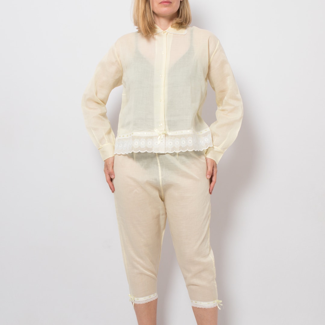 Vintage Pajama Set Italian Linen Pajama Set Night Wear Pants and Shirt ...