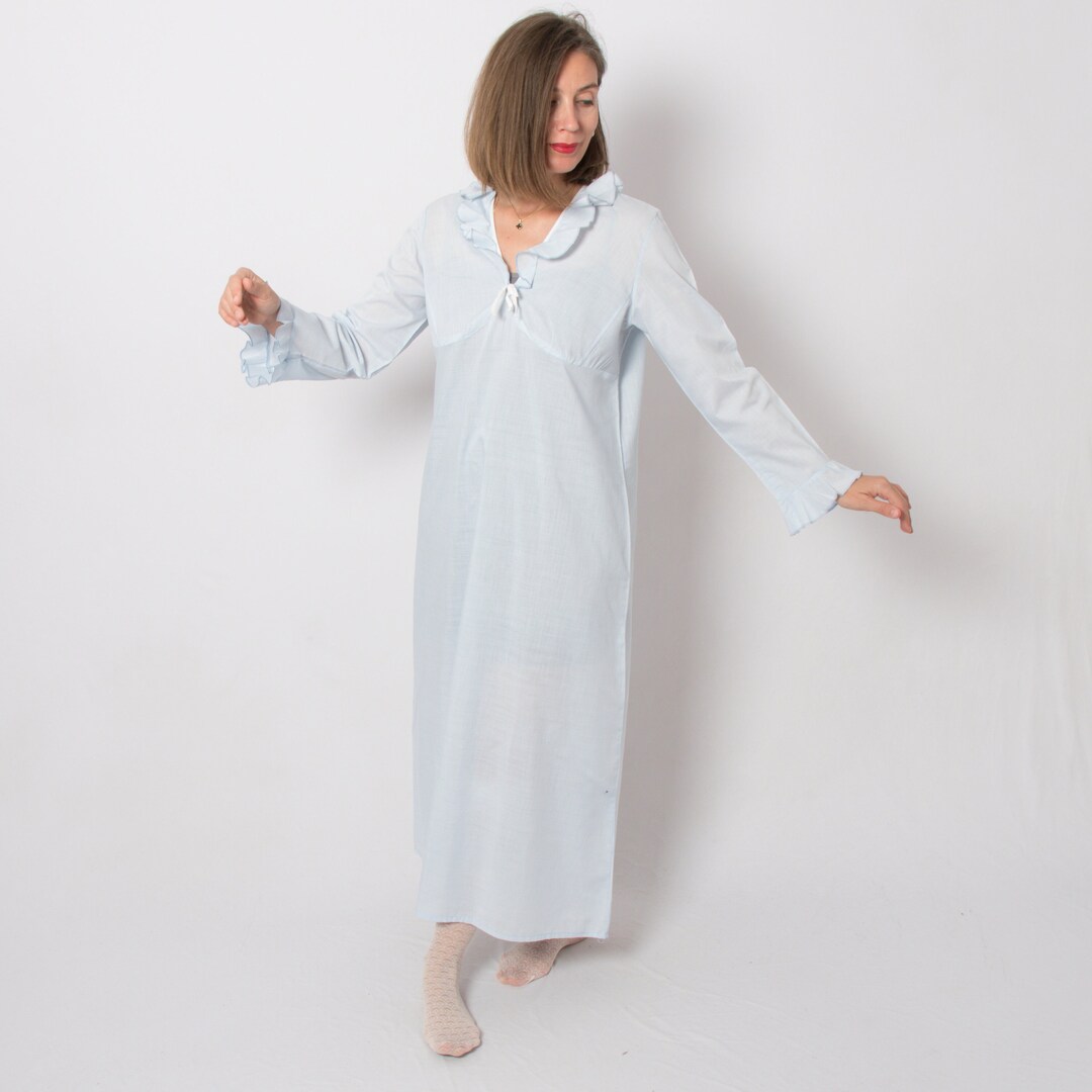 Vintage Blue Cotton Nightgown Ruffle Collar Romantic Pride and ...