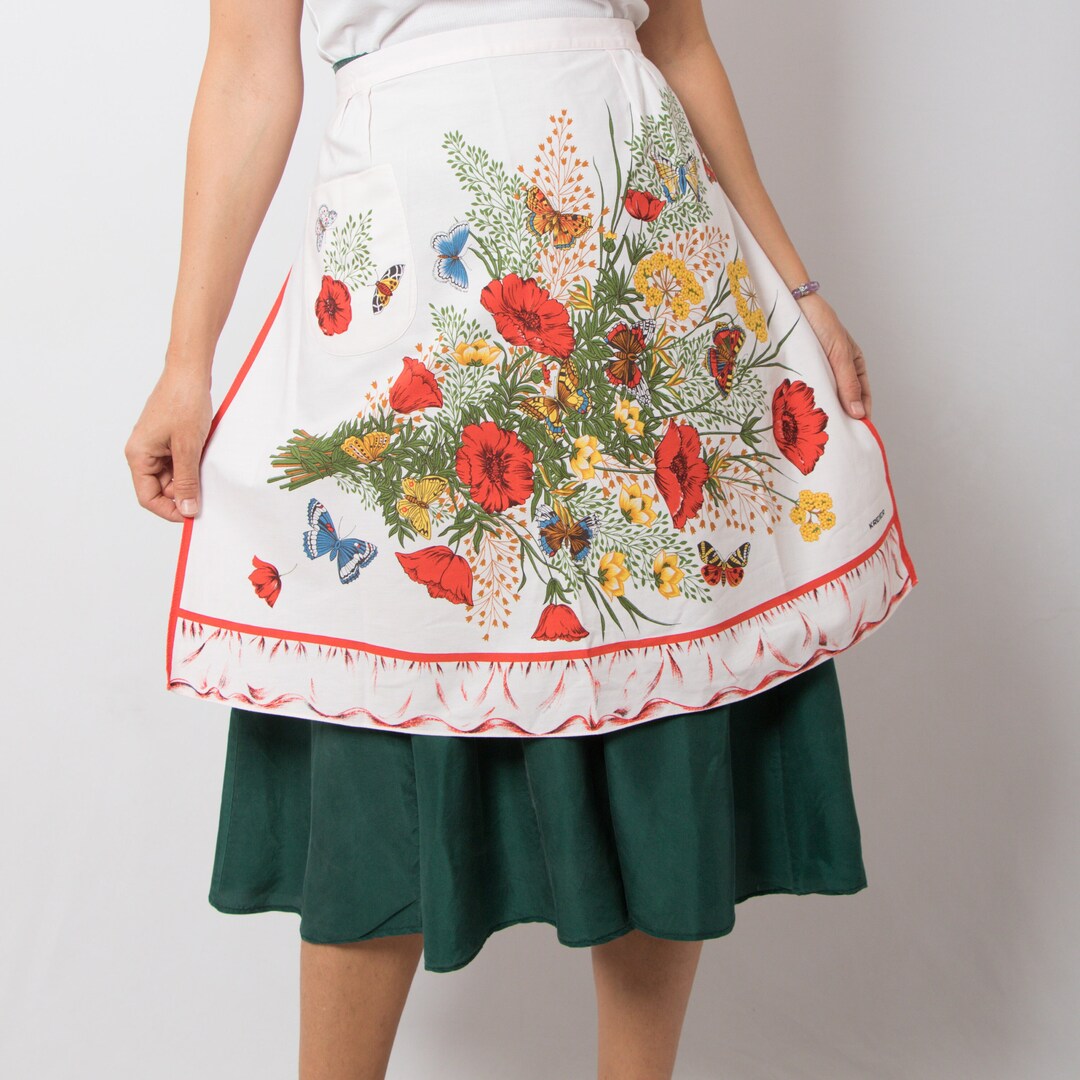KREIER Swiss Retro Housewife Half Apron With Pockets Floral Butterfly ...