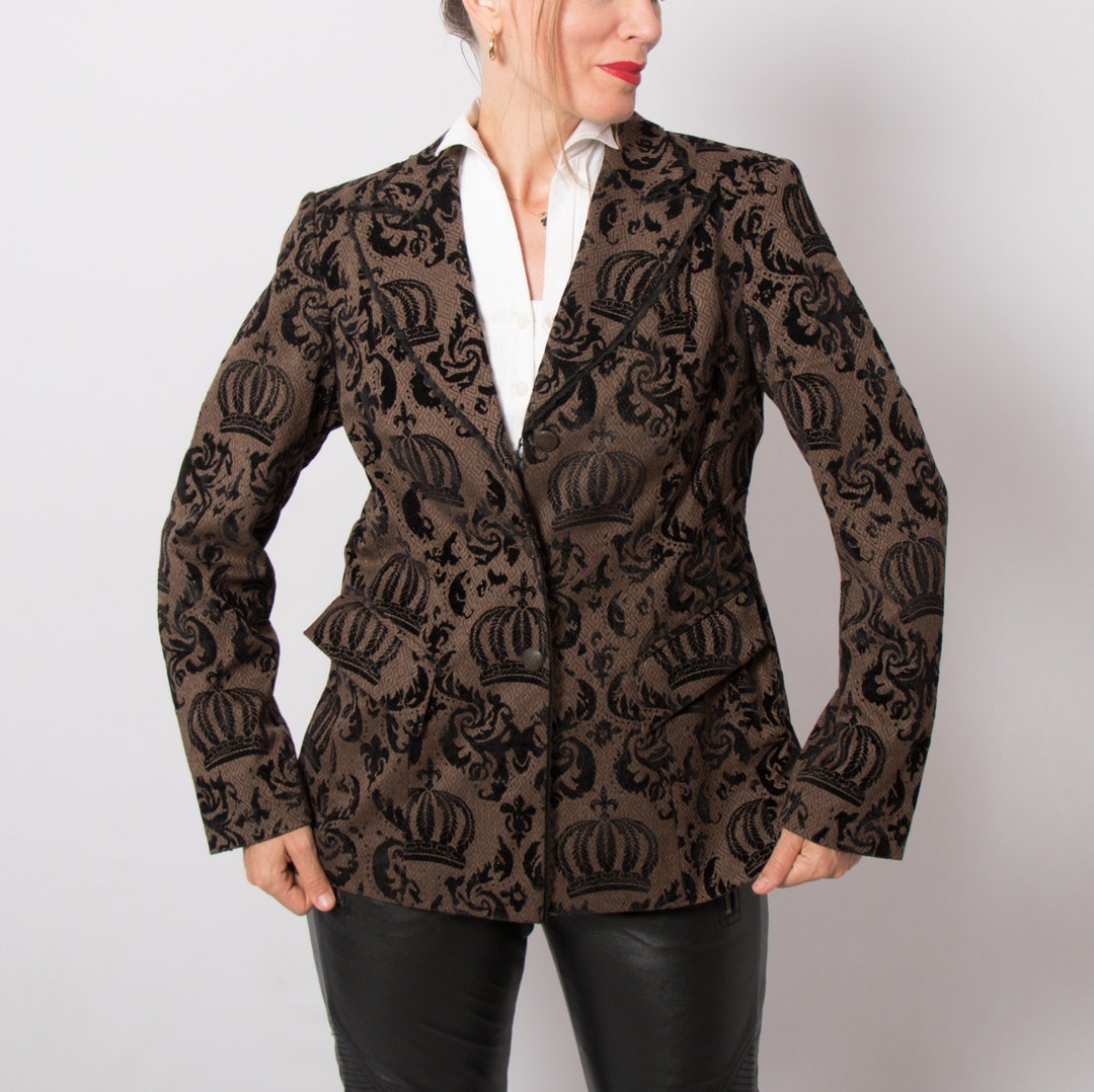 STATEMENT Jacket Velvet Brocade Blazer Velvet Jacket Royal Crown Print ...