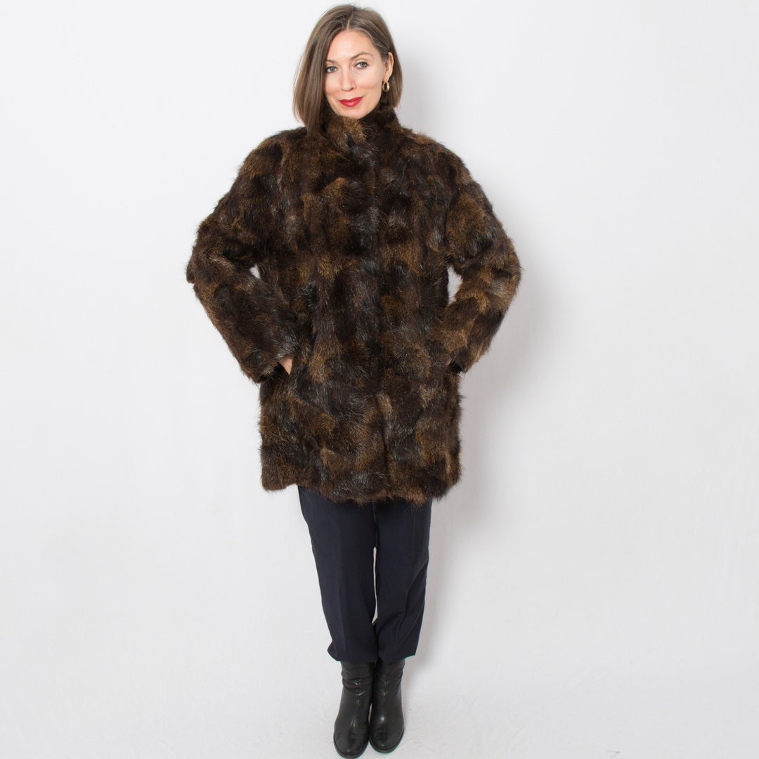 Vintage Brown Real Fur Coat Oversized Shoulders Will Fit M, L Size ...