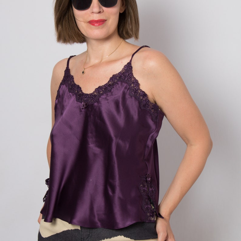 Purple Camisole Top Silk Cami Top Floral Lace Top Day and - Etsy