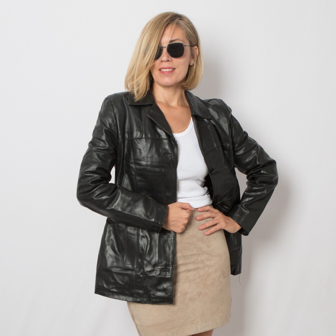 90s Italian Minimalist Leather Blazer Jacket by Chris Hadler Size M ...