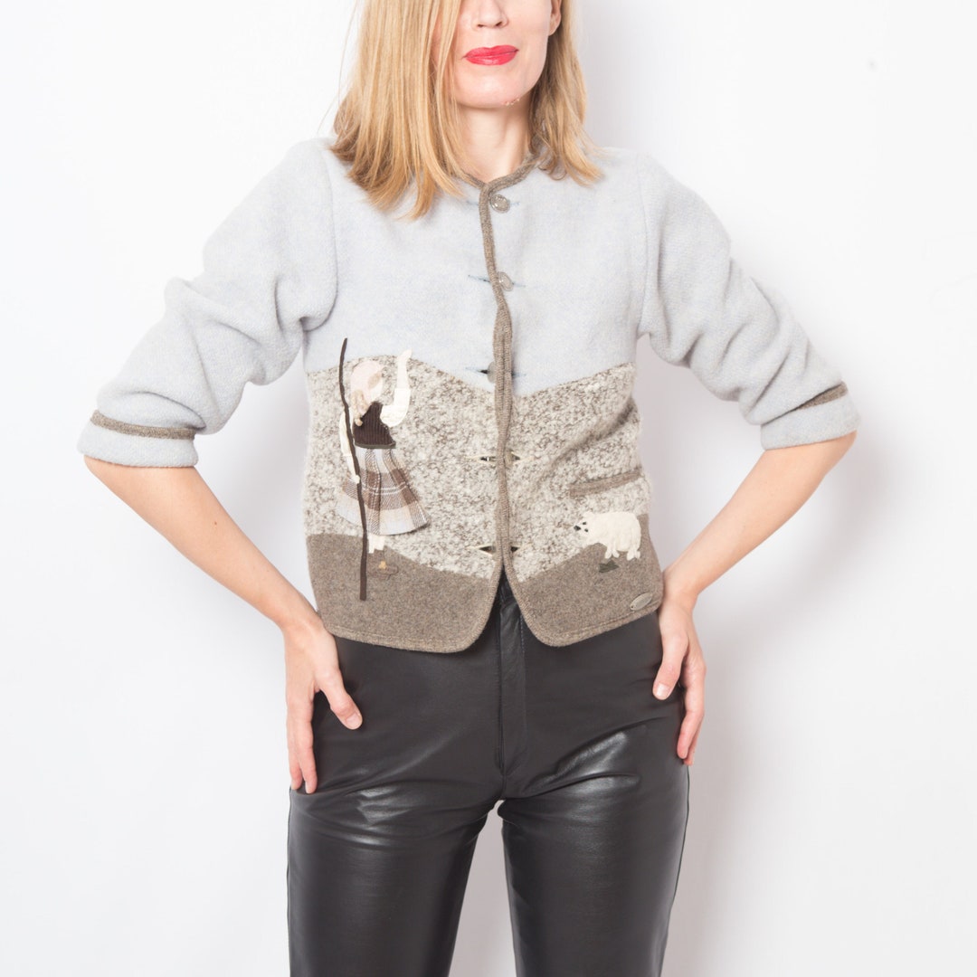 Austrian Cardigan Felted Jacket Shepard Sheep Patch Grey Wool Jacket ...