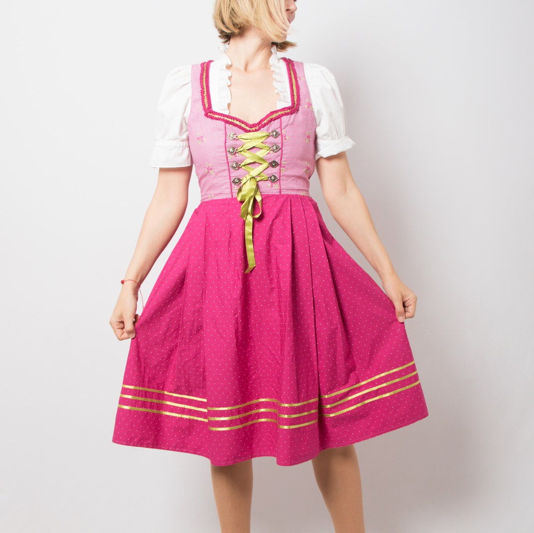 Purple Floral Gingham Dirndl Dress Sound of Music Costume German Dress ...