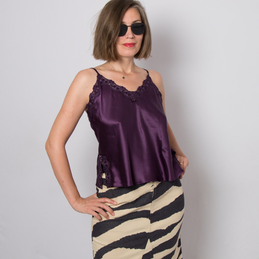 Purple Camisole Top Silk Cami Top Floral Lace Top Day and Night ...