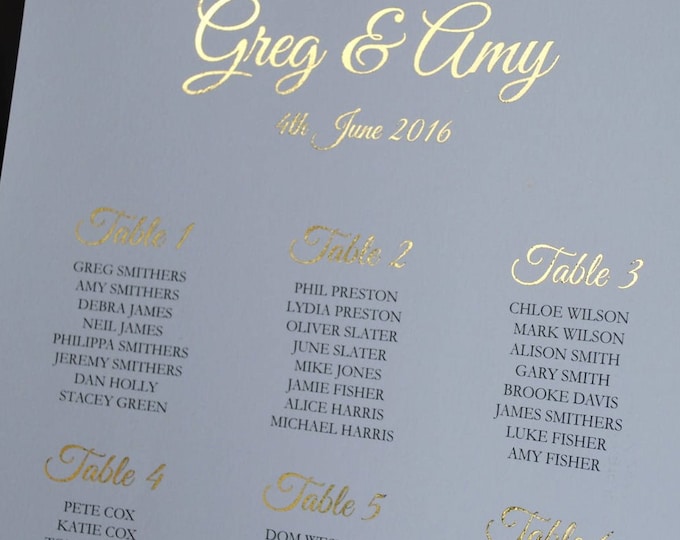 Wedding Table Plan, Gold Foil, Table Plan, Seating Chart, Personalised ...