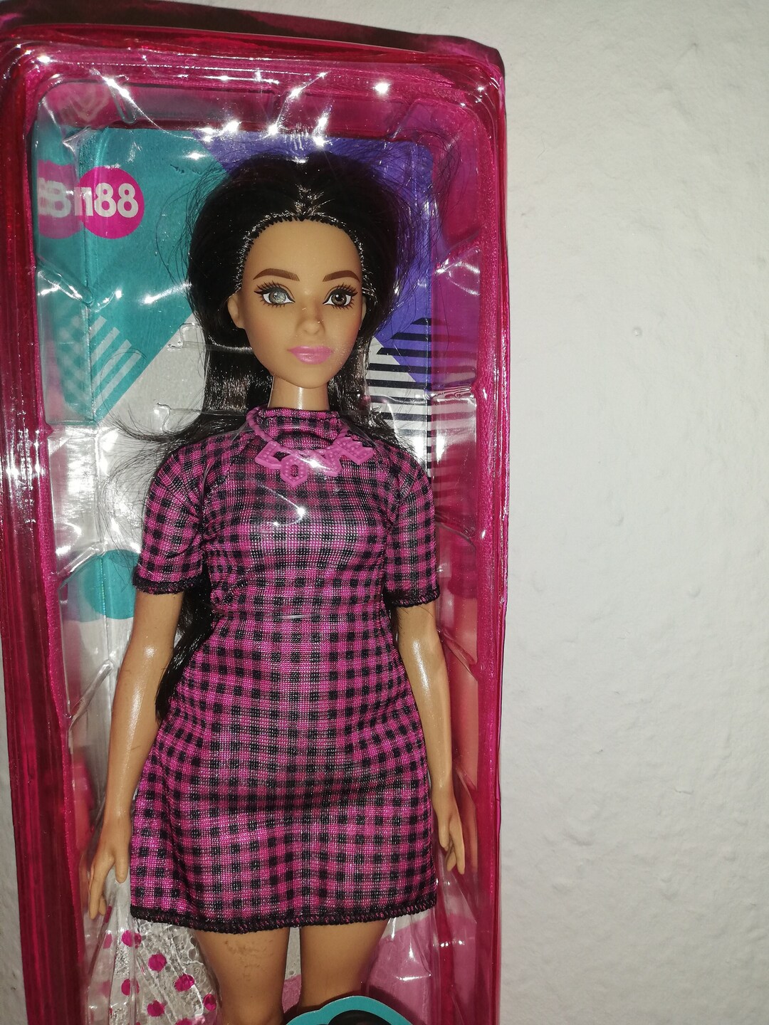 Fashionistas Barbie Curvy Doll 188 With Long Brown Hair Checked Dress ...