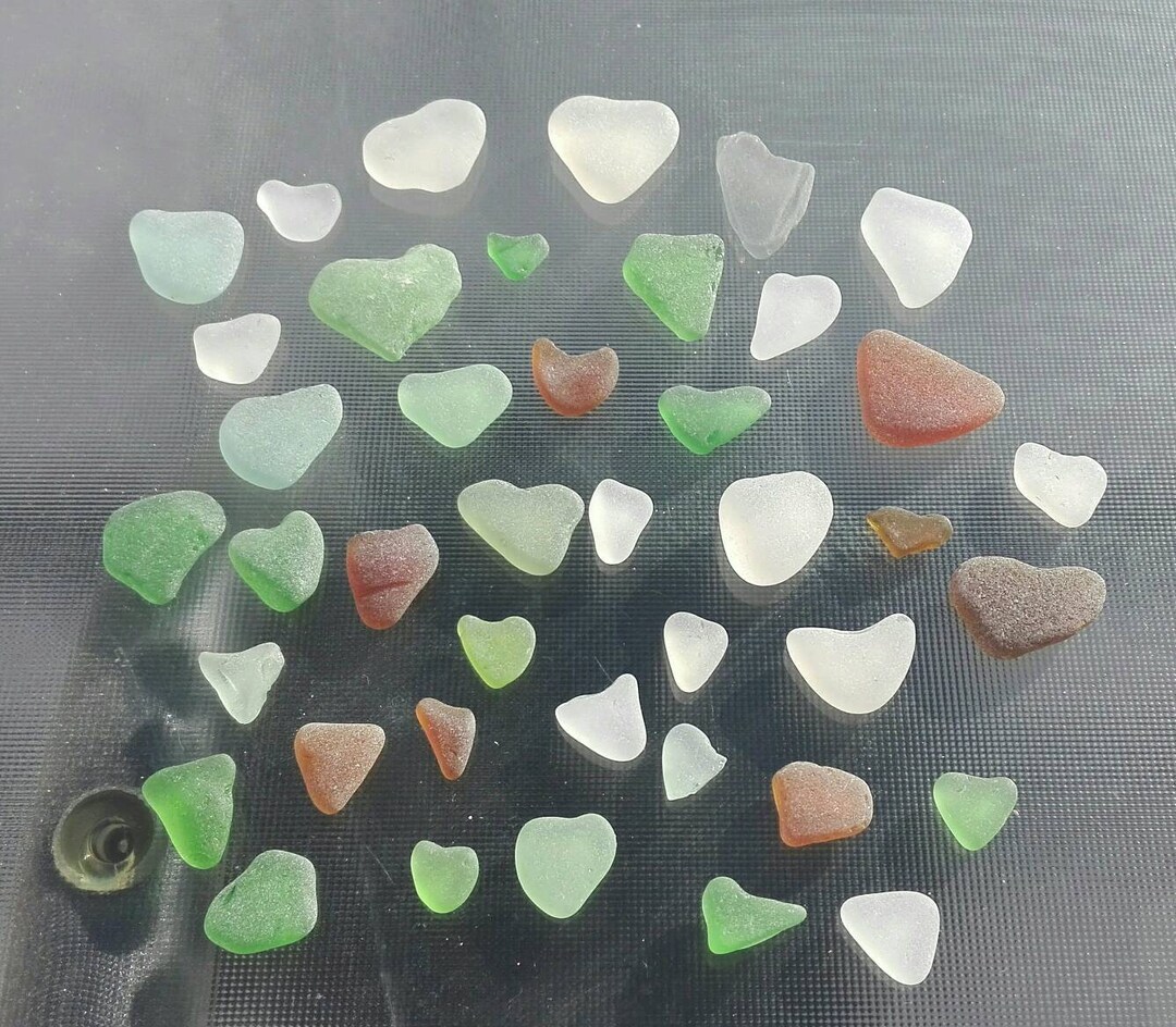 Set of 20 HEARTS. Sea Glass, Beach Glass, Heart-shaped Beach Shards ...