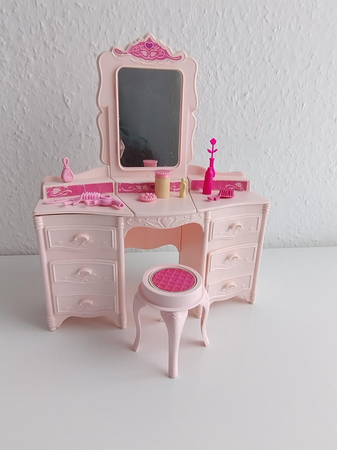 Barbie Pink Magic Furniture Dressing Table With Chair Stool for Barbie ...