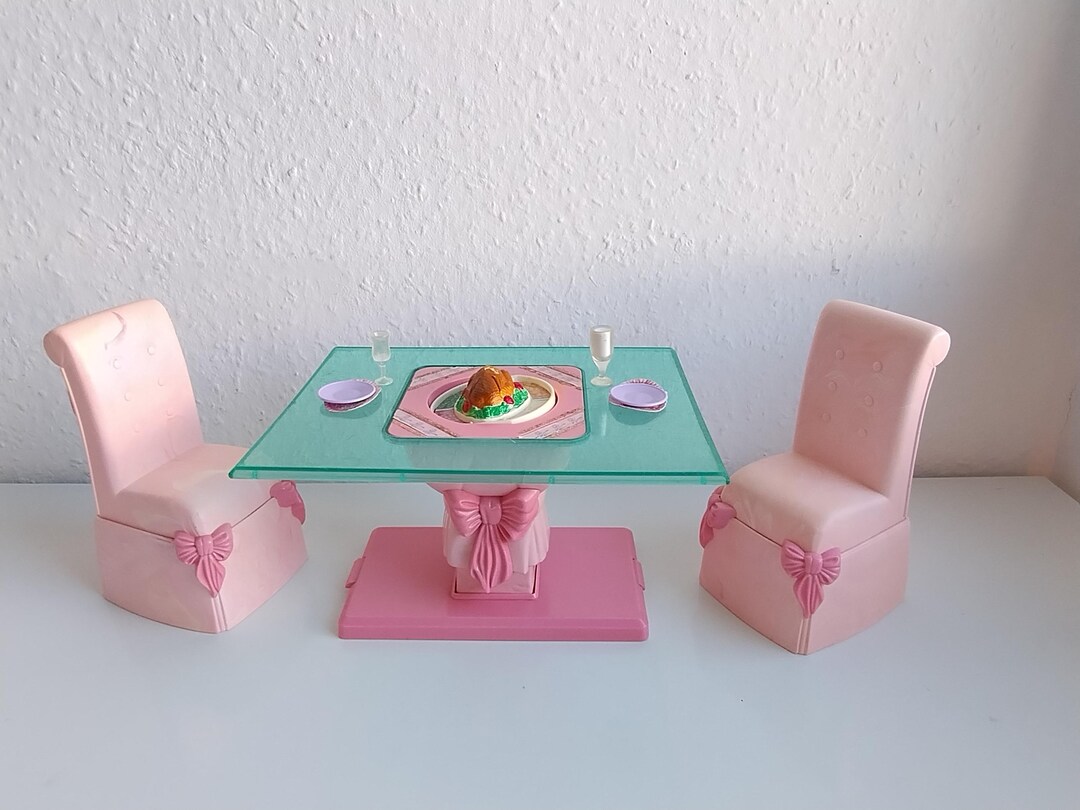 Barbie Pink Magic Action Dining Set, Dinner Set for Two, Dining Table ...