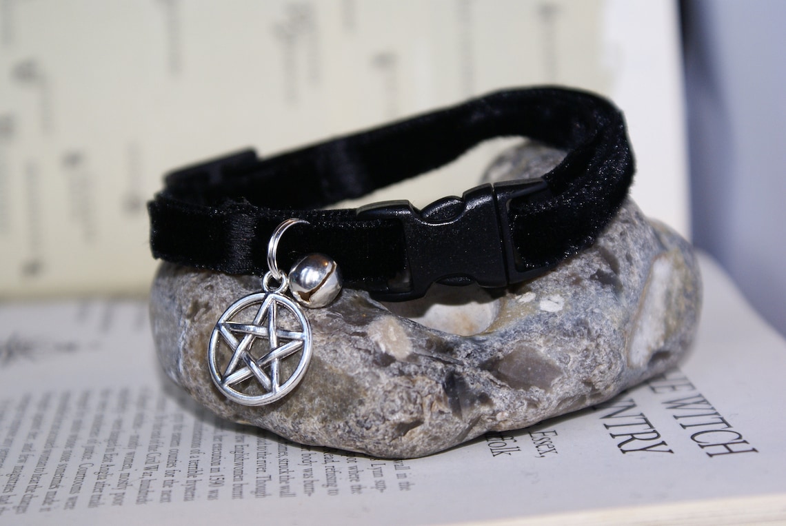 Witch Cat Collar Pentagram Charm Cat Collar Black Velvet Cat | Etsy