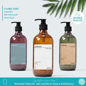 Editable Minimalist Body Lotion Label Template - Printable Shampoo ...