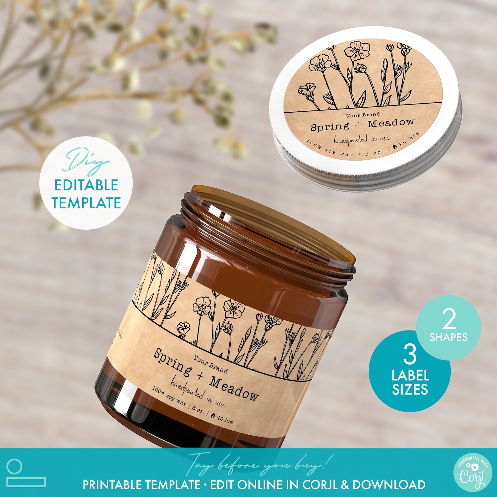 Editable Wrap Around & Circle Candle Label Template | Etsy