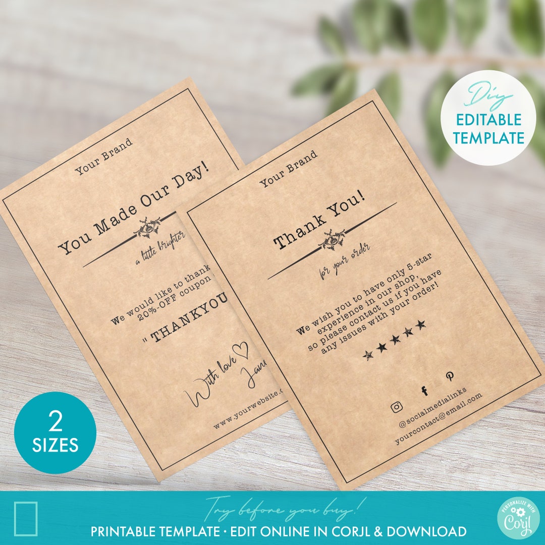 Printable Business Order Insert Template 4" X 6" - Editable Thank You ...