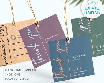 Editable Square Thank You Hang Tag Template 3 Sizes | Etsy Canada