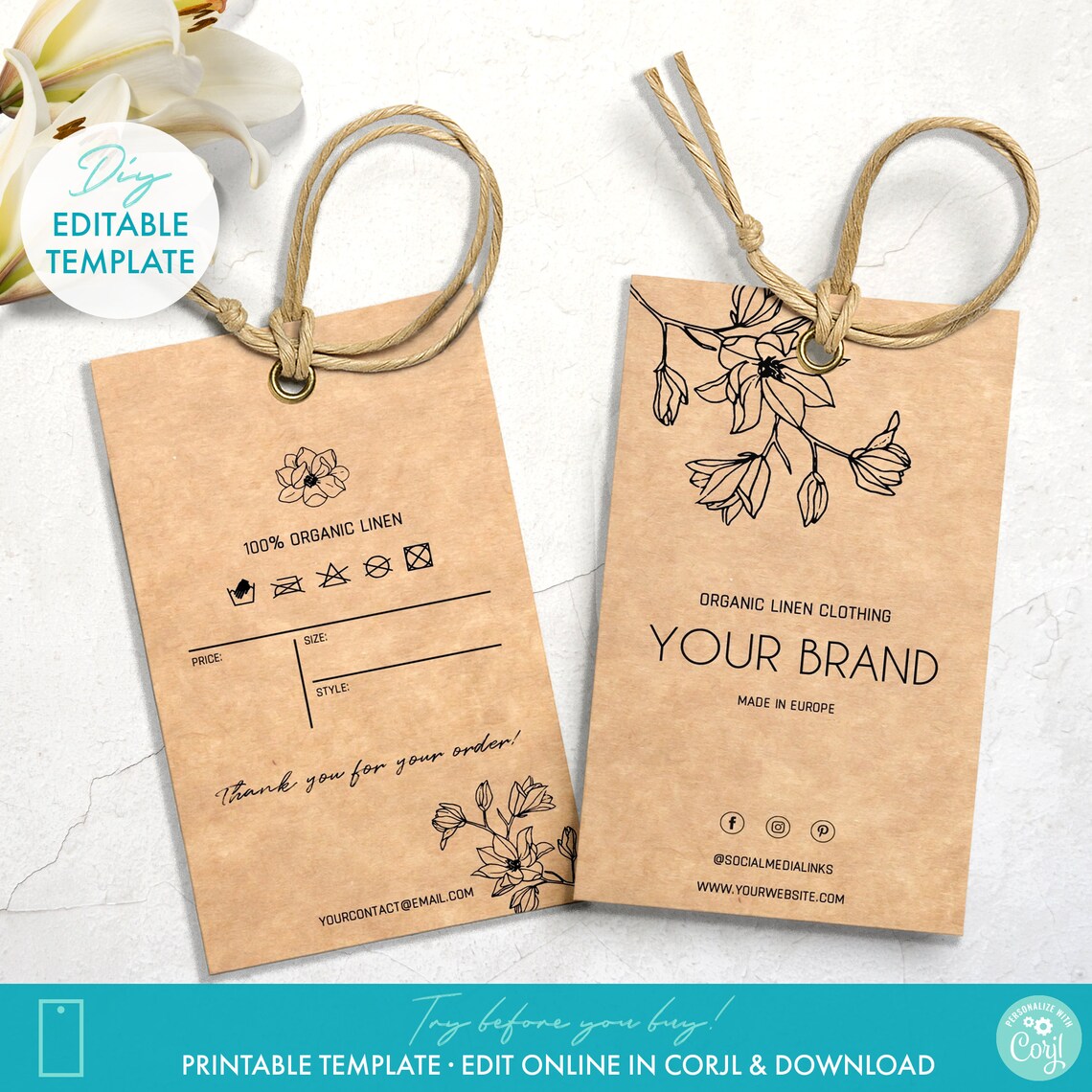 Printable Clothing Hang Tag Template Editable Floral Boutique - Etsy