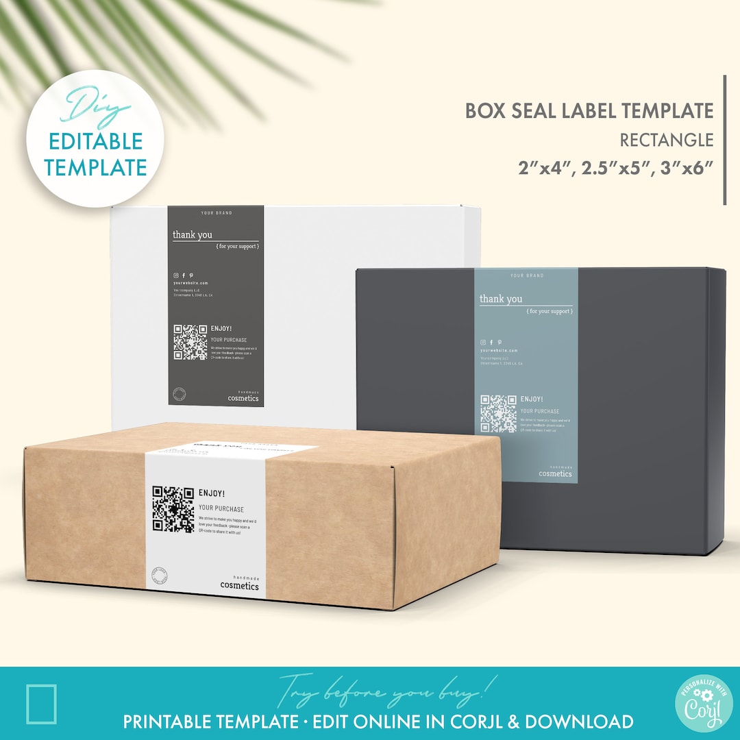 Editable Minimal Box Seal Sticker Template (3 Sizes) - Printable ...